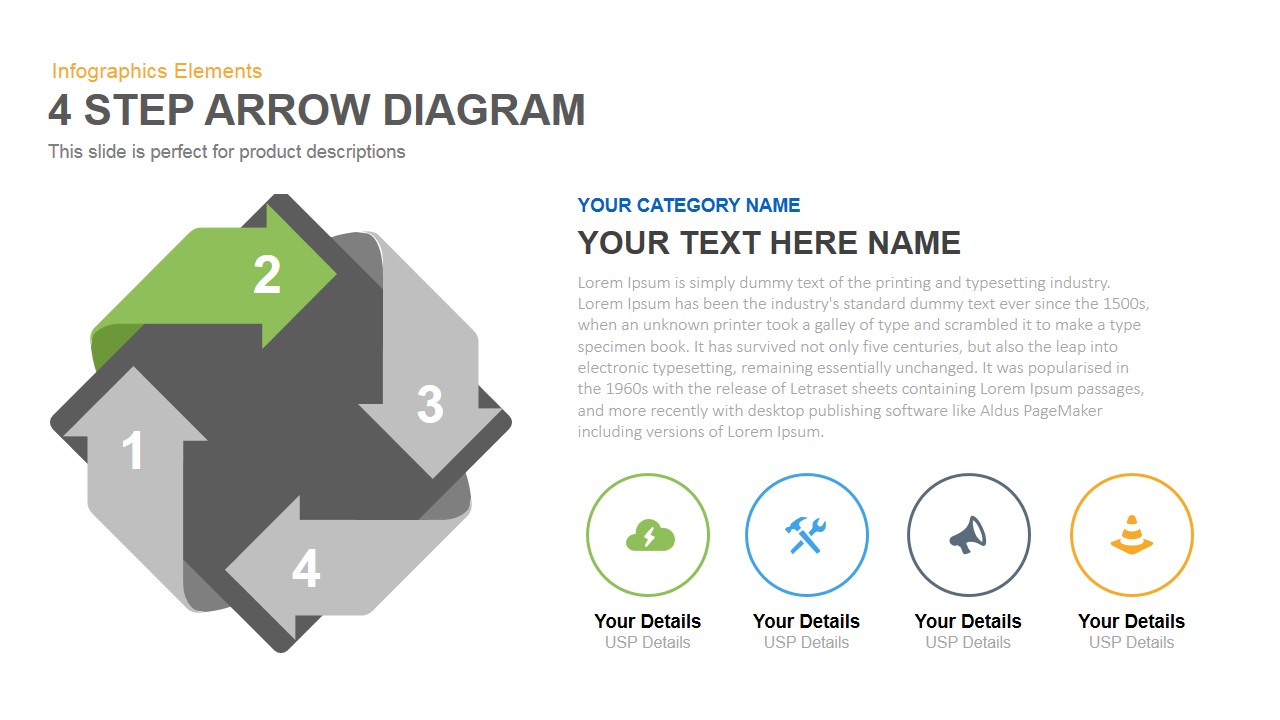 Four Step Arrows Diagram PowerPoint Template and Keynote Slide - Slidebazaar