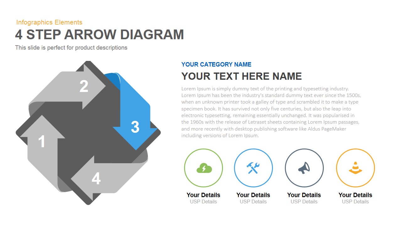 Four Step Arrows Diagram PowerPoint Template and Keynote Slide ...