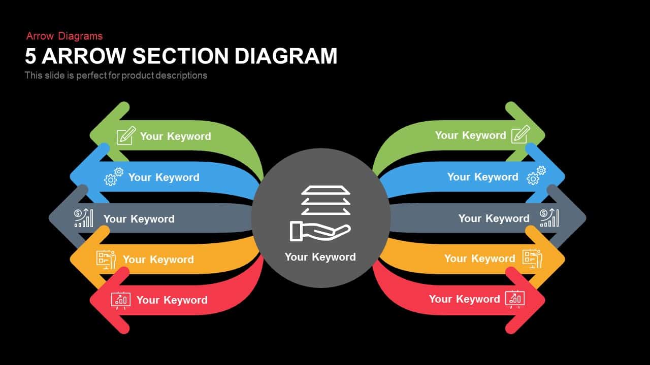 5 Section Arrow Diagram Template for PowerPoint
