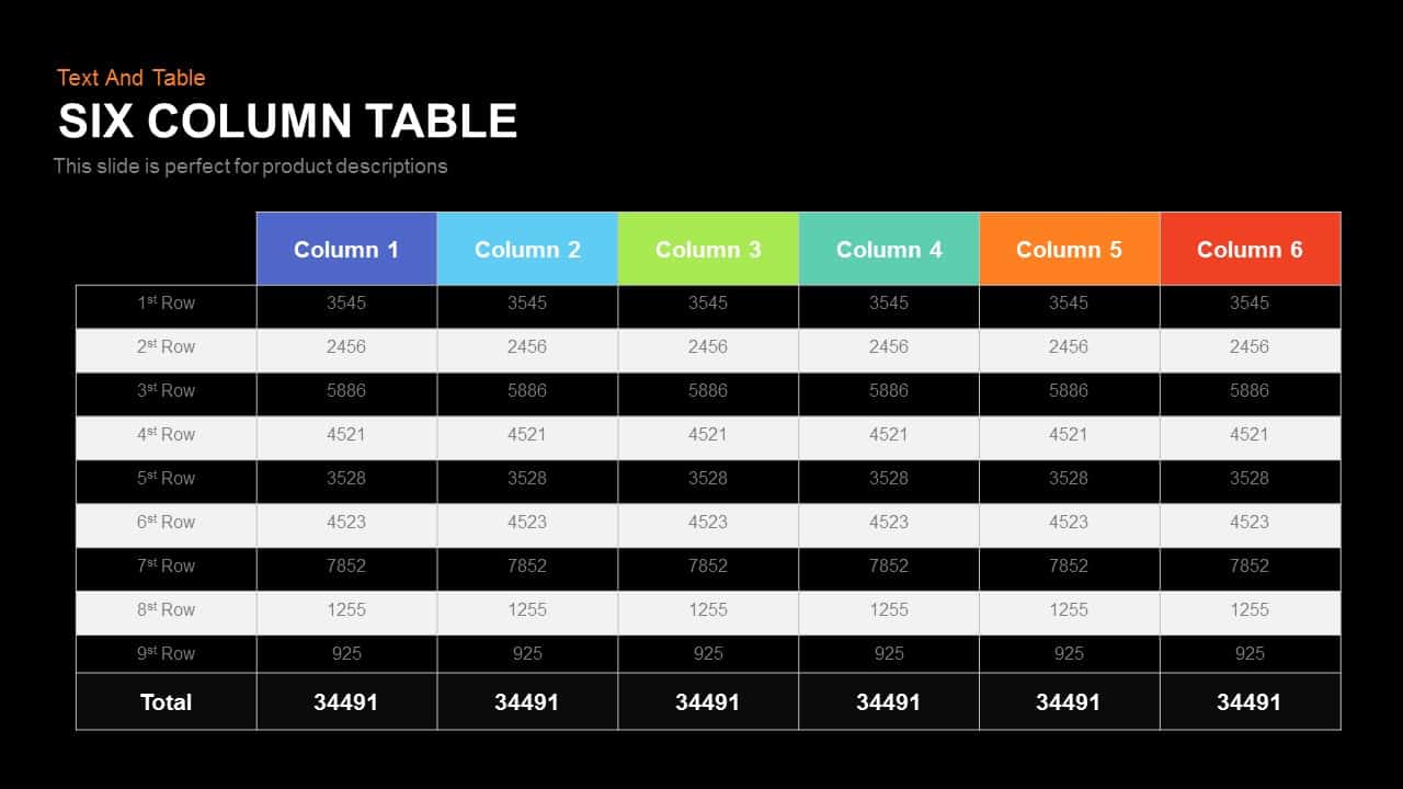 Six Column Table Template for PowerPoint and Keynote