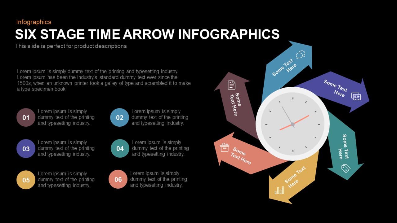 6 Stage Infographic Time Arrow PowerPoint Template and Keynote
