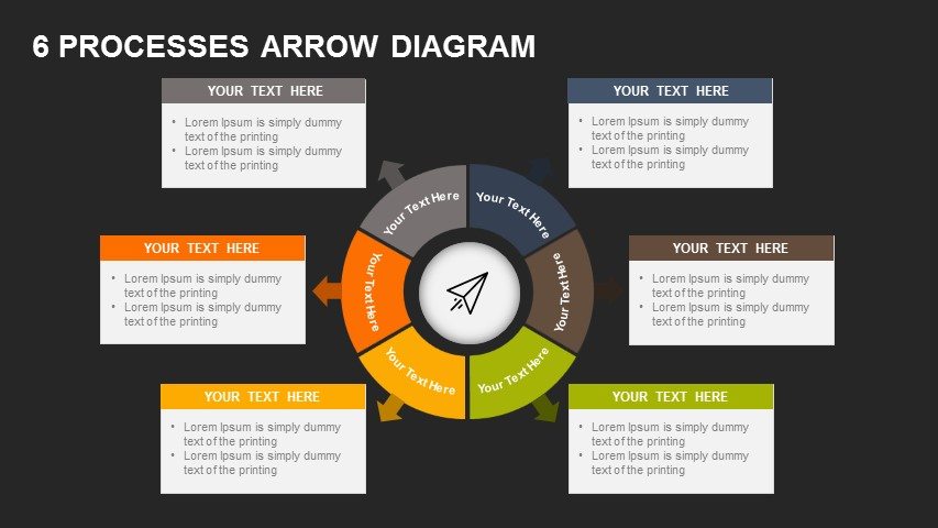 6 Processes Diagram Arrow PowerPoint Template and Keynote Slide