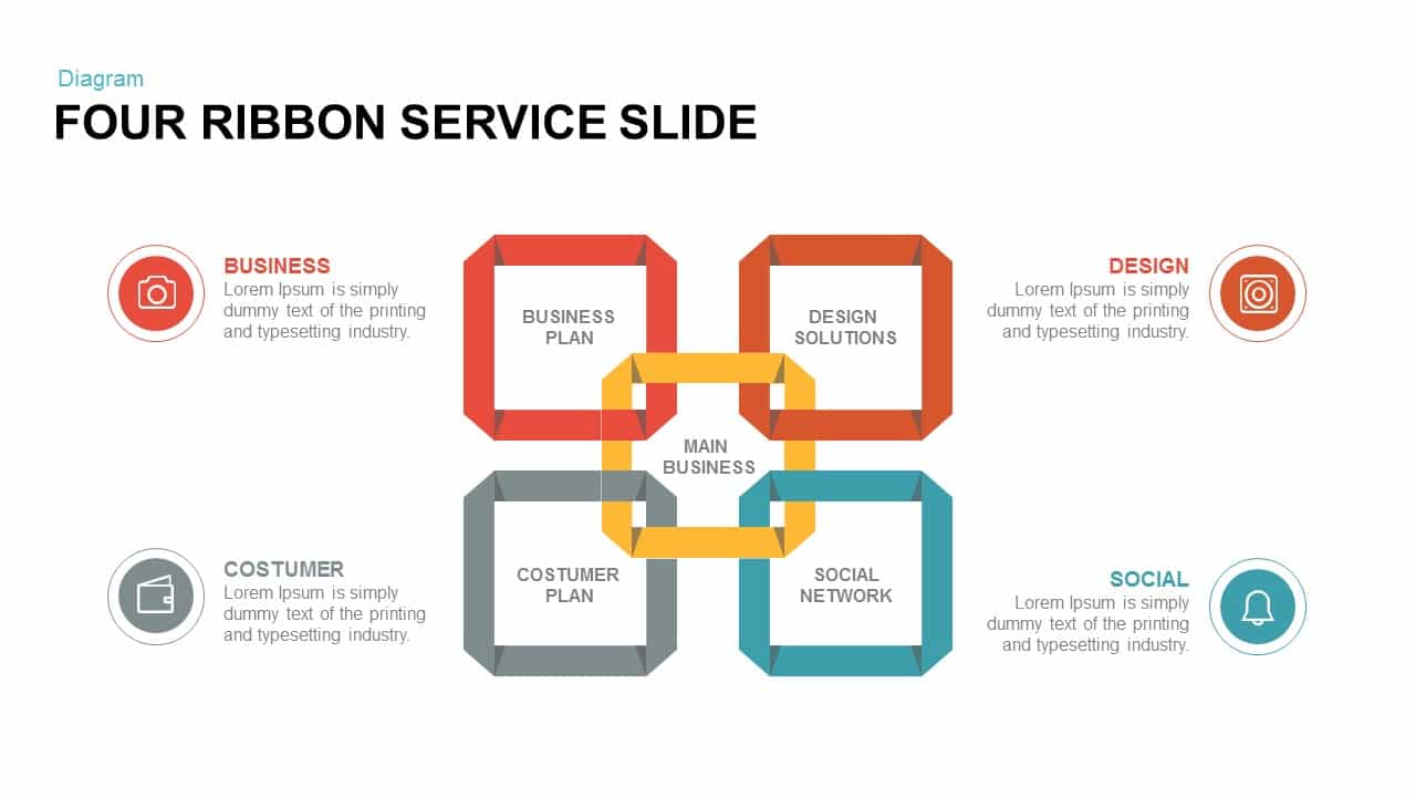 4 Ribbon Service PowerPoint Template and Keynote Slide