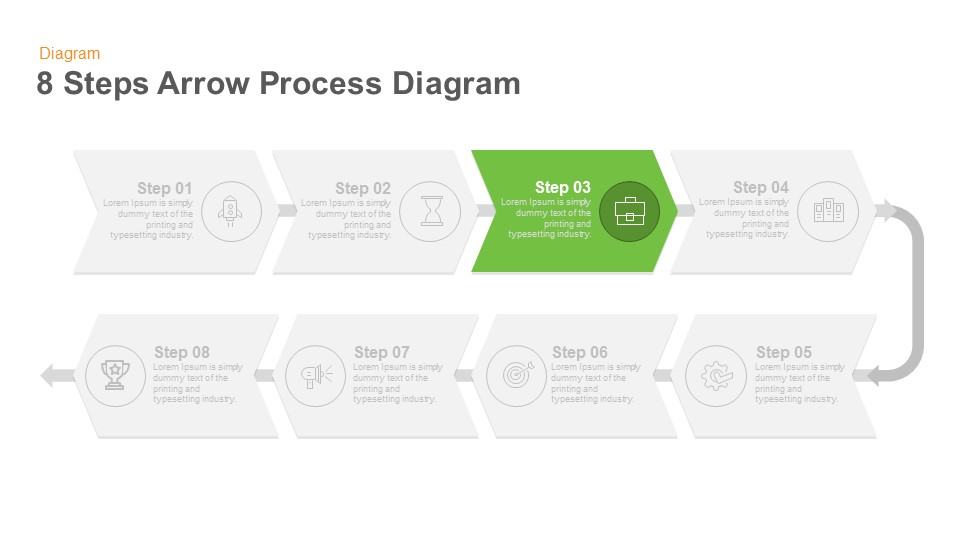8 Steps Arrow Process Diagram PowerPoint Template and Keynote Slide