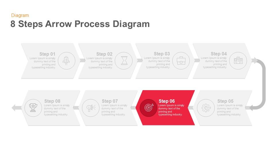 8 Steps Arrow Process Diagram PowerPoint Template and Keynote Slide