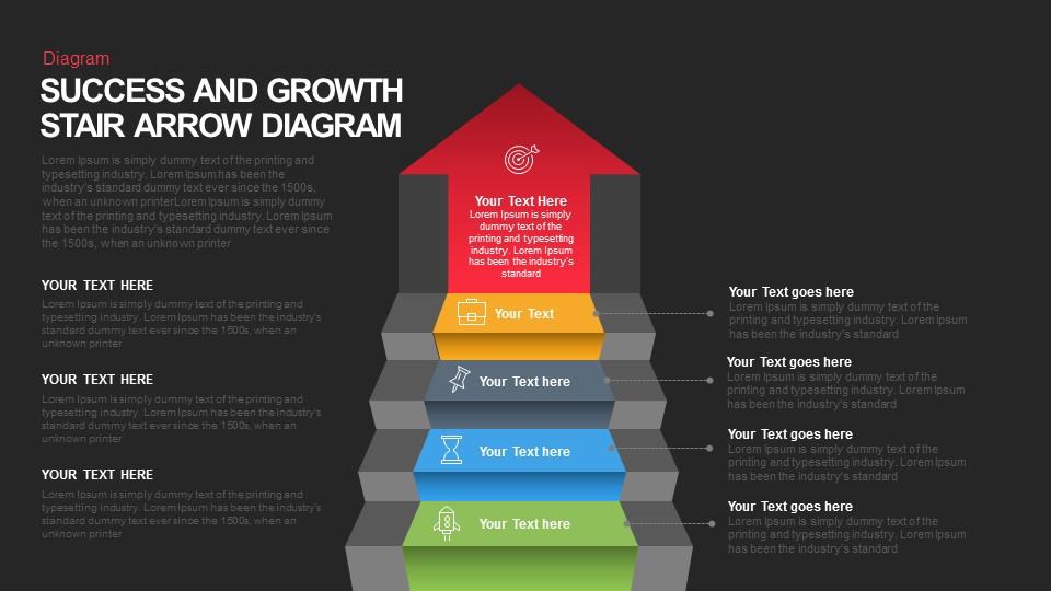 Success and Growth Stair Arrow Diagram PowerPoint Template