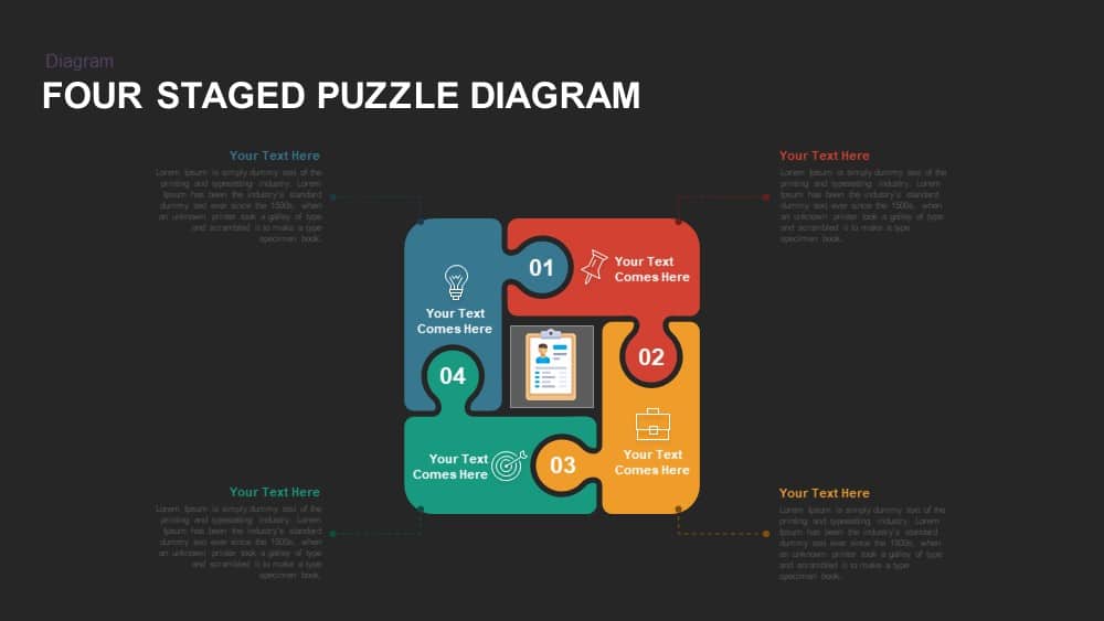 4 Staged PowerPoint Puzzle Diagram Template and Keynote Slide