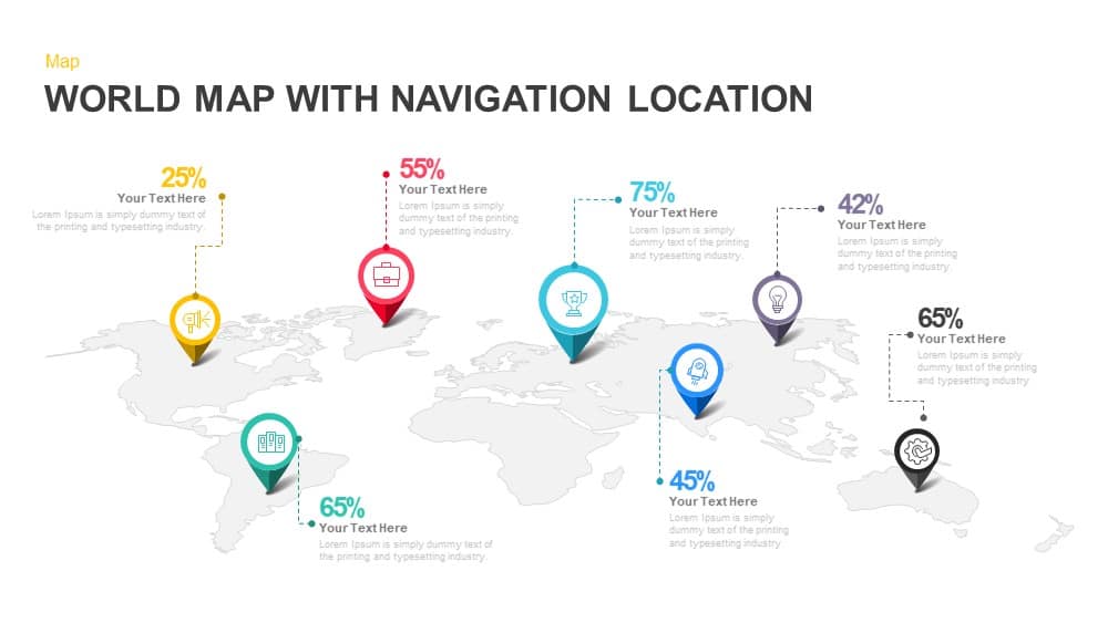 World Map With Navigation Location PowerPoint Template And Keynote