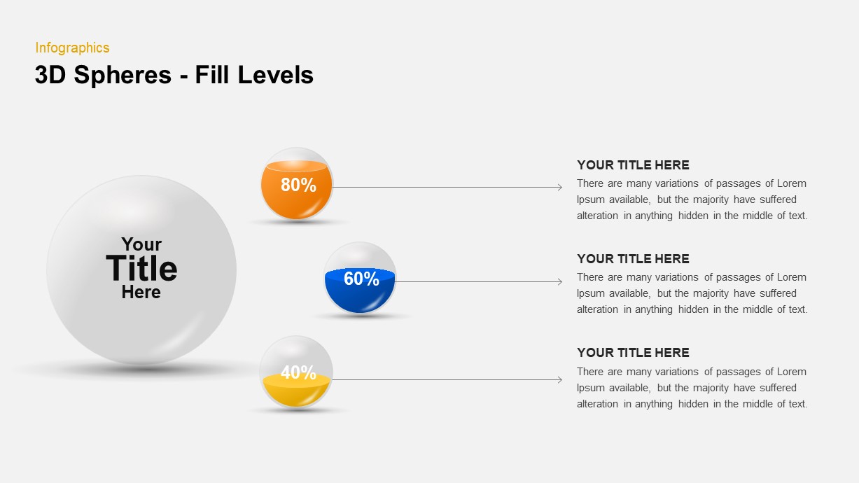 3D Spheres Fill Levels Diagrams PowerPoint Template