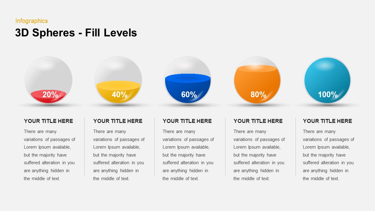 3D Spheres Fill Levels Diagrams PowerPoint Template