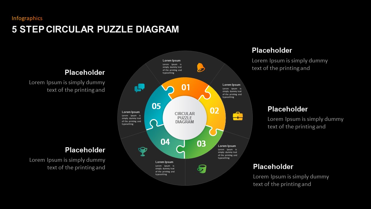 5 Step Circular Puzzle Diagram Template For PowerPoint Slidebazaar