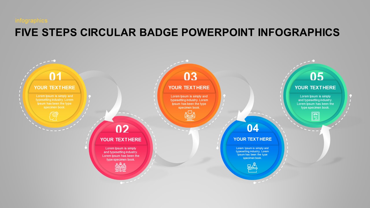 Five Steps Circular Badge PowerPoint Infographics | Slidebazaar