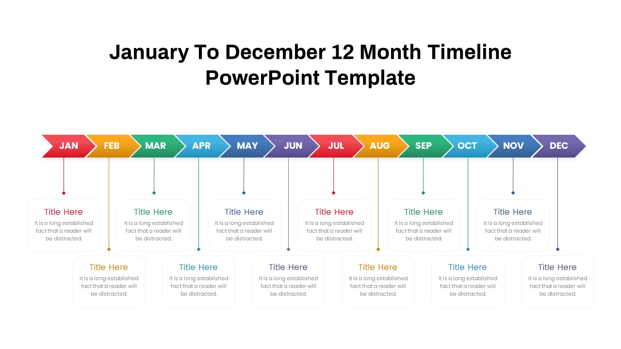 January To December 12 Month Timeline PowerPoint Template SlideBazaar